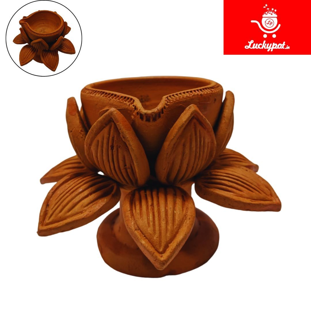 Luckypot TerraCotta Lotus Agal Diya For Diwali / Pooja Celabration Size ...