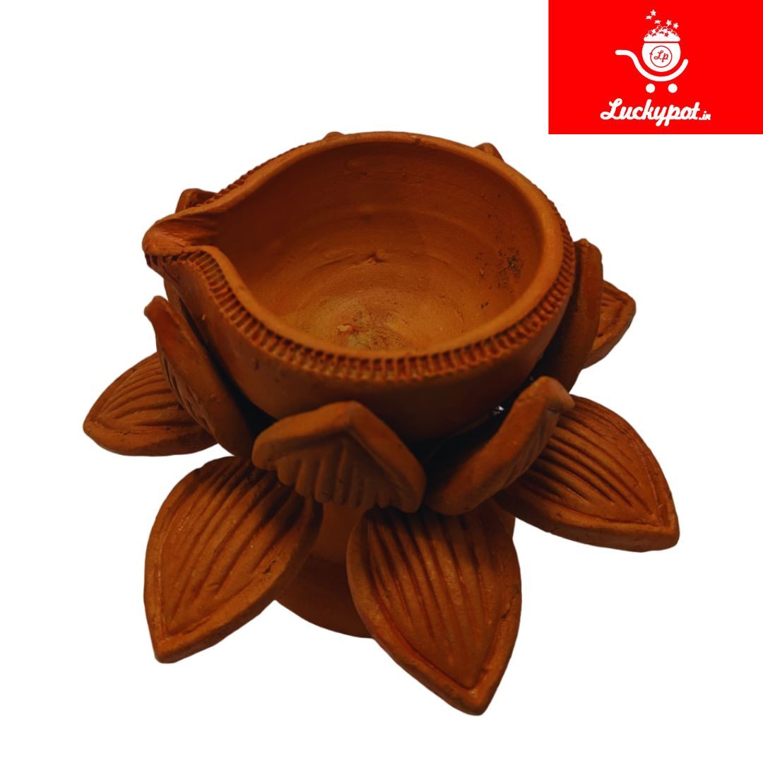 Luckypot TerraCotta Lotus Agal Diya For Diwali / Pooja Celabration Size ...