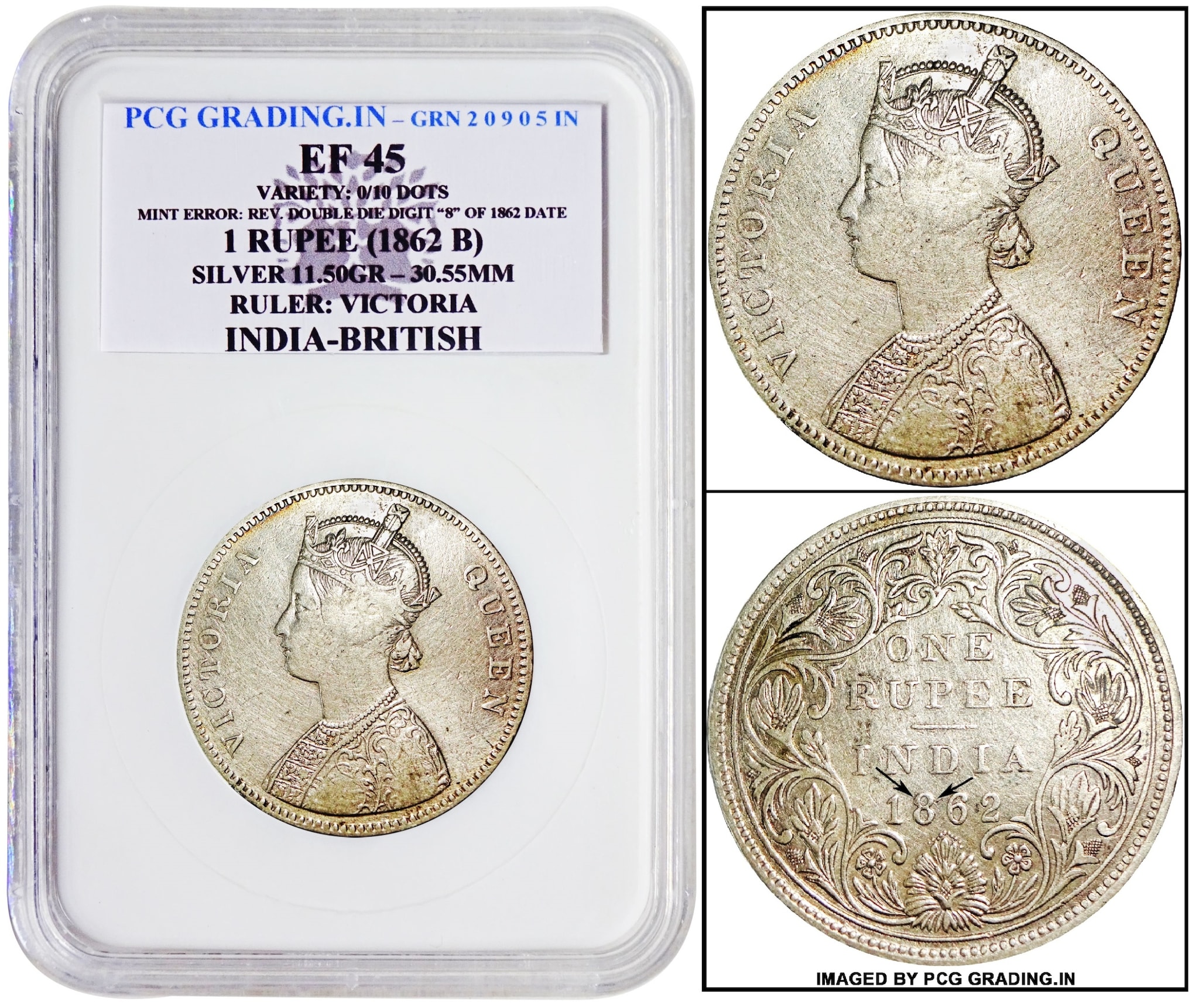 EXTREMELY RARE - Mint Error: Rev. Double. Die. Digit. '8' of 1862 Date ...